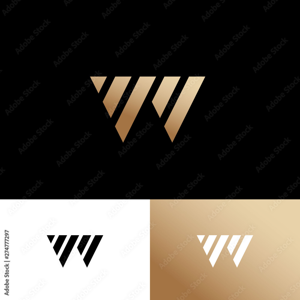 W Monogram. Gold Logo Consist of Parallel Geometric Shapes on Different ...