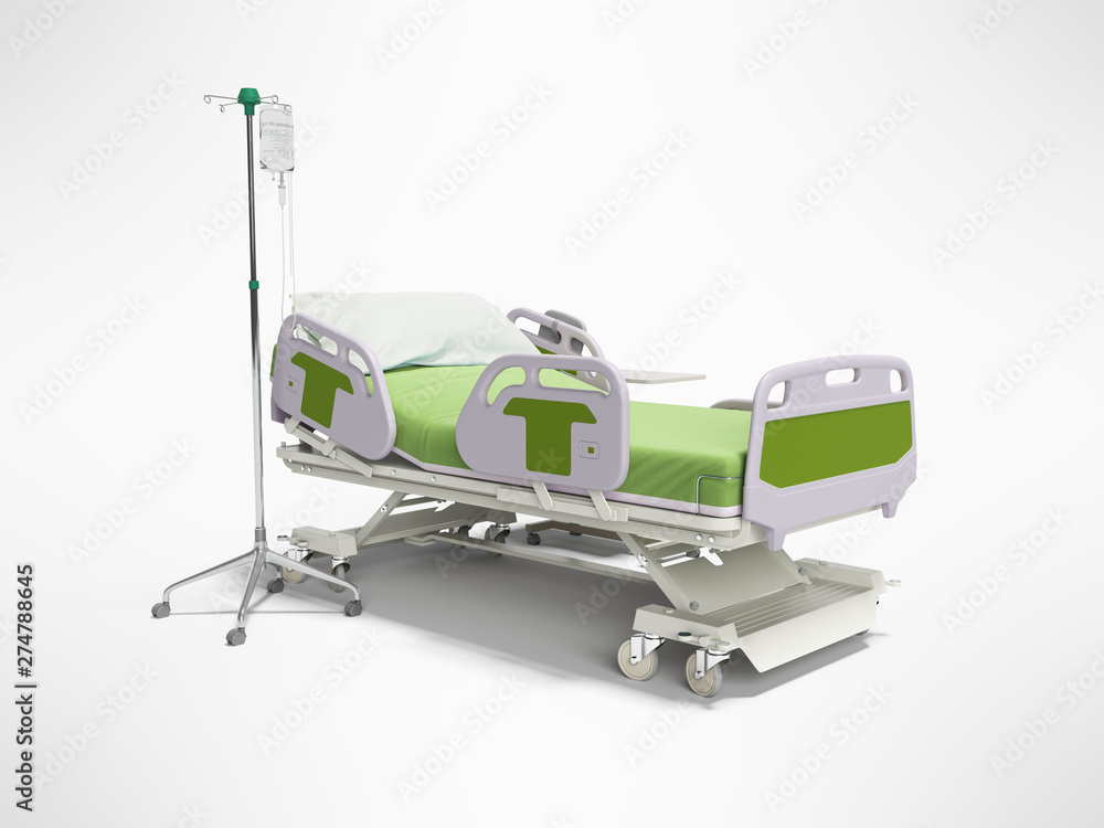 Concept green hospital bed semi automatic with remote control and drip ...