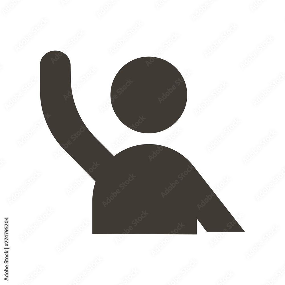 Character with arm raised ready to help, answer, question something or ...