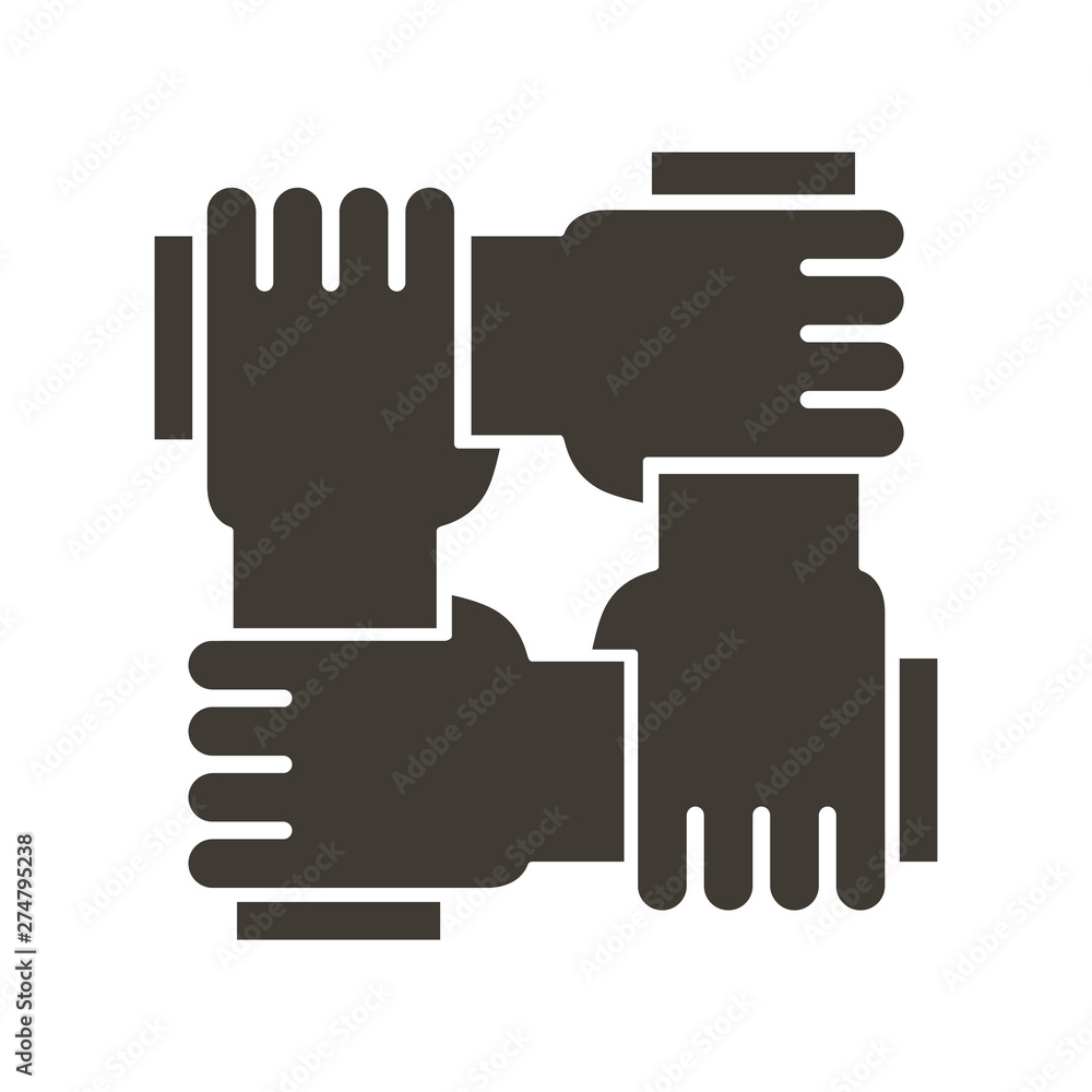 Stylized icon design with 4 hands holding together. Illustration for ...