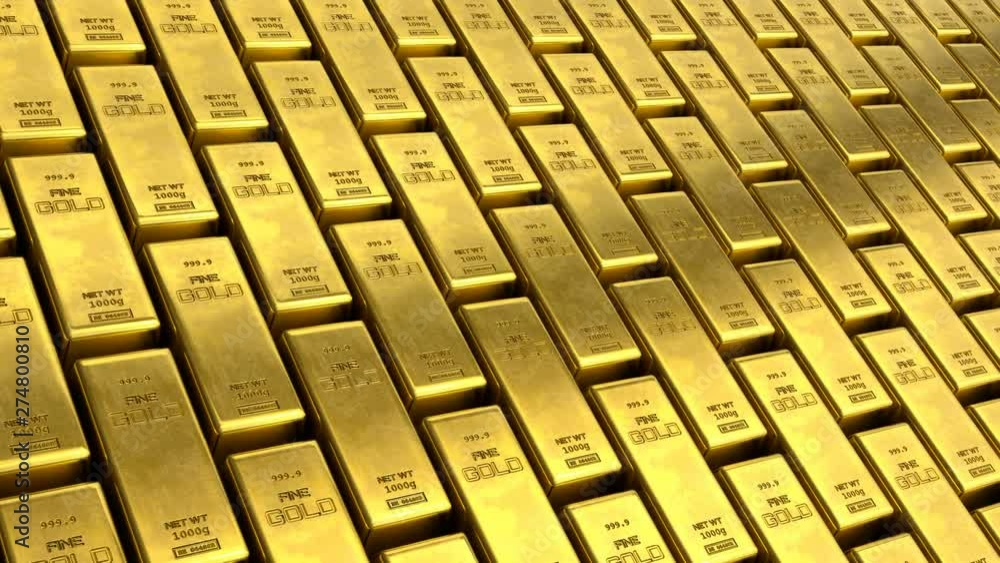 Endless loopable moving stacks of gold bars. Success or getting rich ...