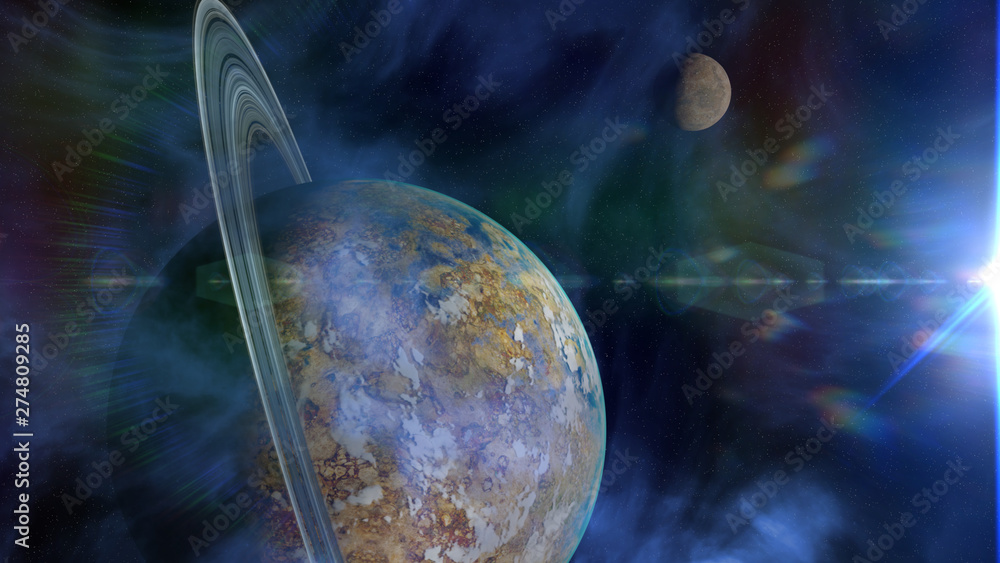 beautiful alien planet with ring system, exotic extraterrestrial world ...
