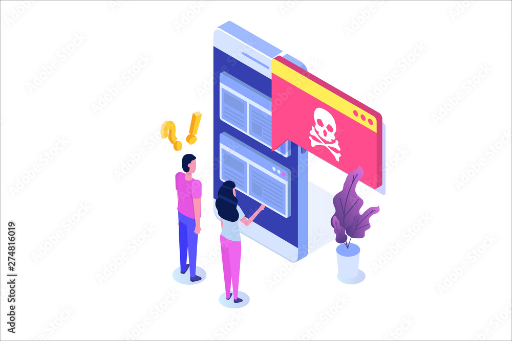 Smartphone virus malware trojan notification or alert. Hacker attack ...