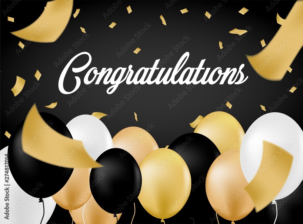 Congratulations Card. design with white, gold balloons and gold foil ...