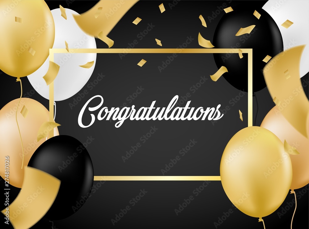 Congratulations Card. design with white, gold balloons and gold foil ...