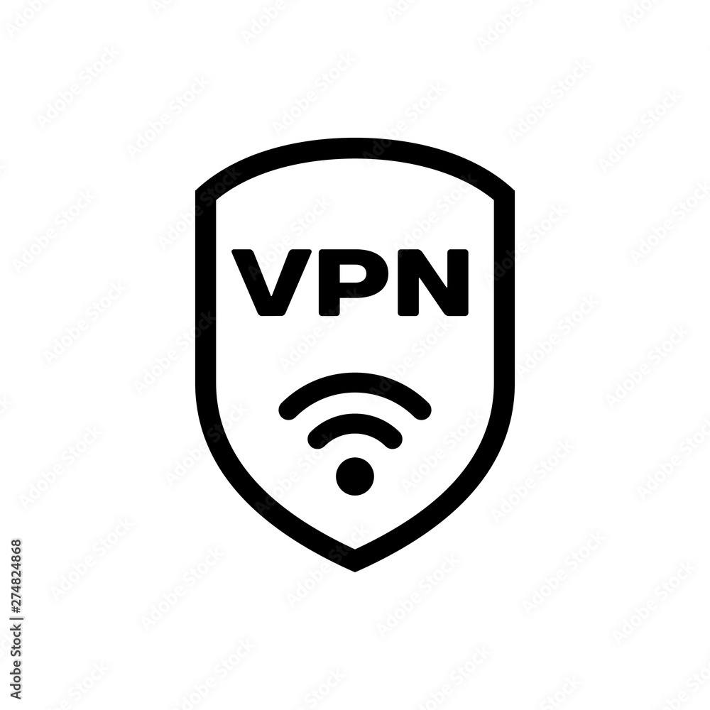 Black Shield with VPN and wifi wireless internet network symbol icon ...