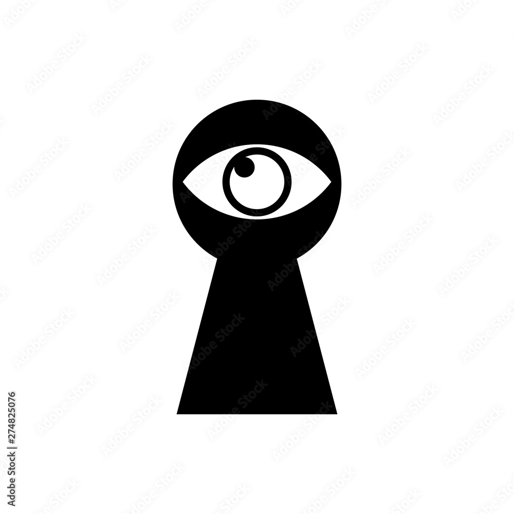 Black Keyhole with eye icon isolated. The eye looks into the keyhole ...