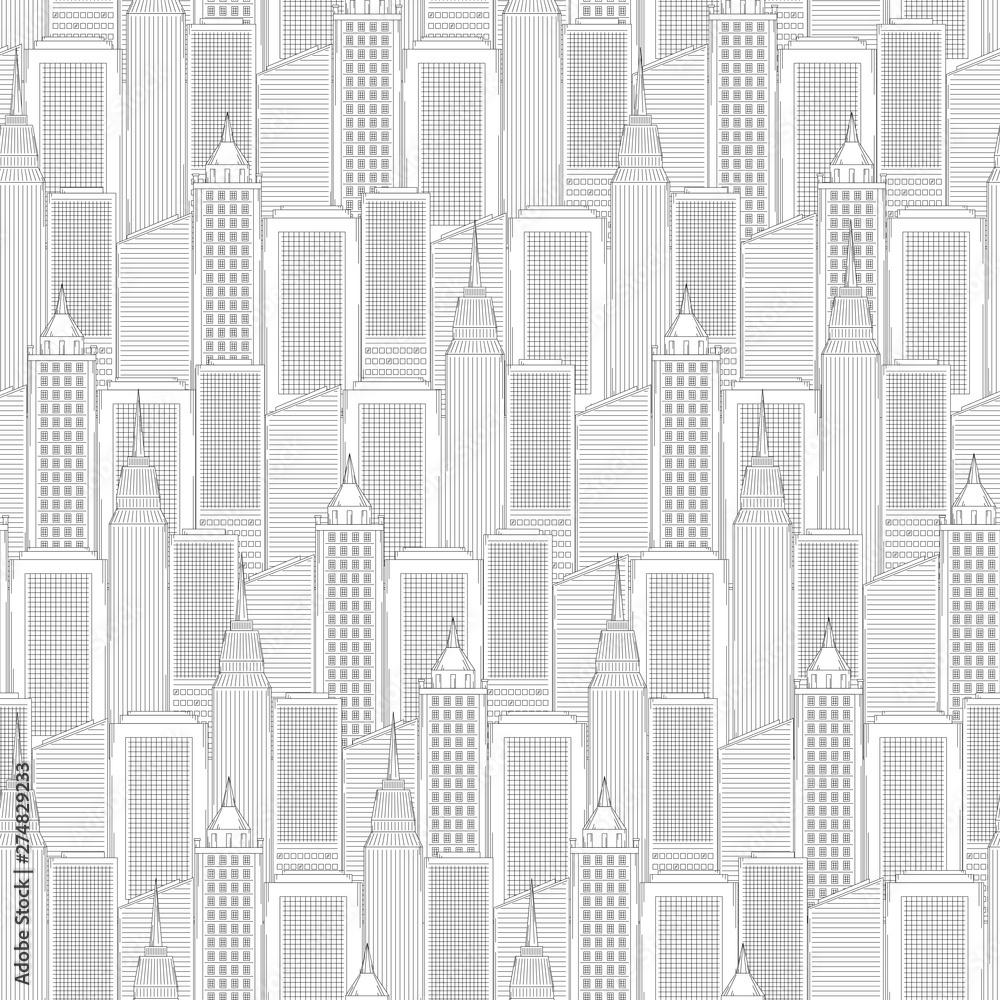 Urban street and building in city seamless pattern. Shops and high-rise ...