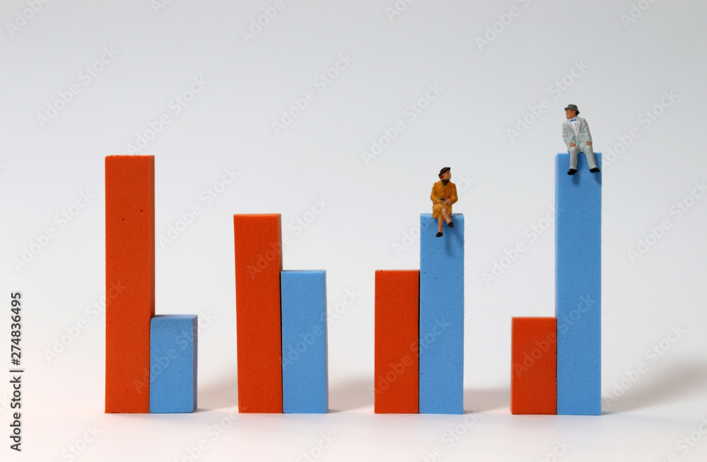 Miniature people sitting on a bar graph. The concept of an aging ...