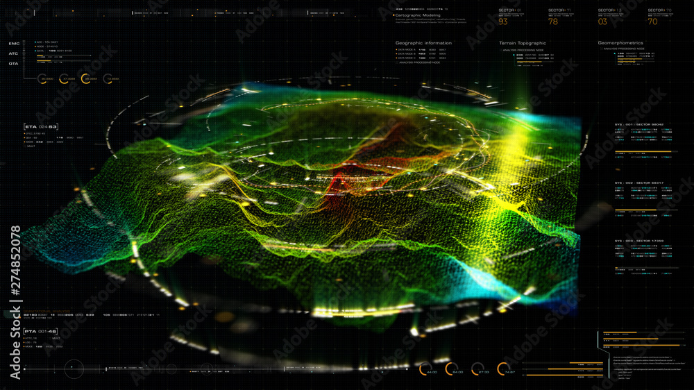 Futuristic Holographic Terrain environment, geomorphology, topography ...