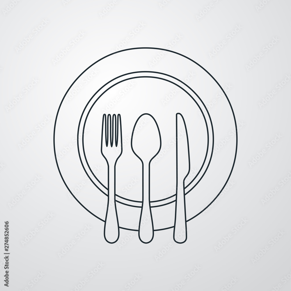 Icono plano lineal plato con cubiertos en fondo gris Stock Vector ... Icono plano lineal plato con cubiertos en fondo gris Stock Vector ...