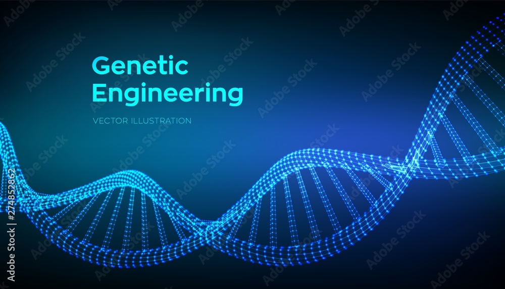 DNA sequence. Wireframe DNA molecules structure mesh. DNA code editable ...