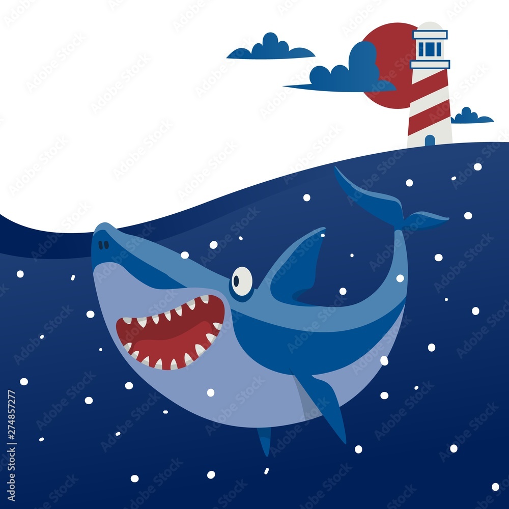 Big shark banner vector illustration. Cartoon beautiful ocean with ...