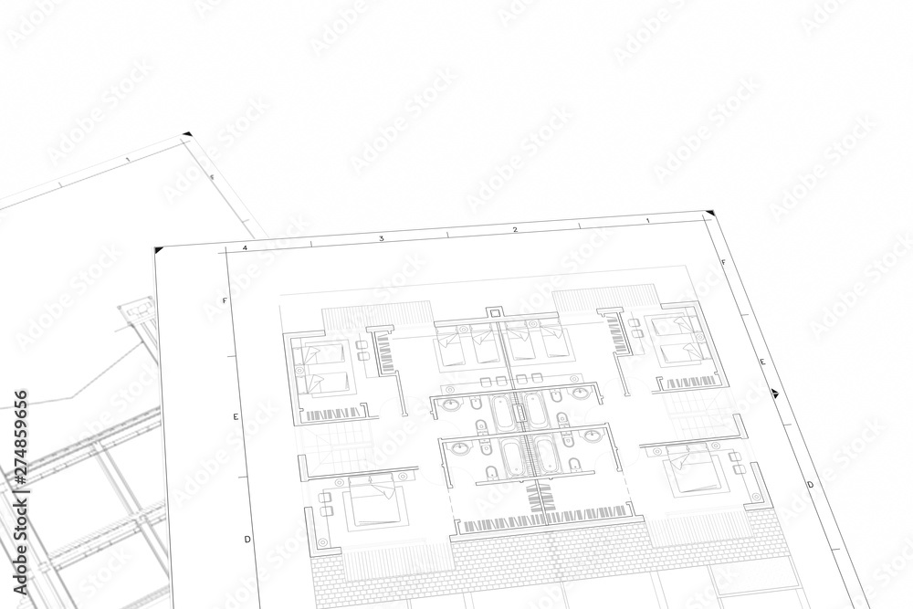Part plan of architectural project on the white background Stock Photo ...