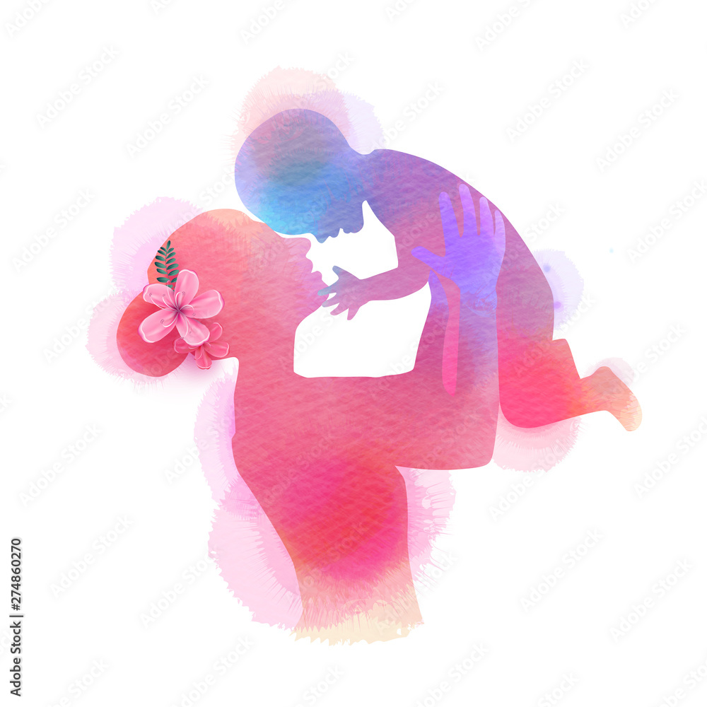 Happy mother's day. Side view of Happy mom with son silhouette plus ...