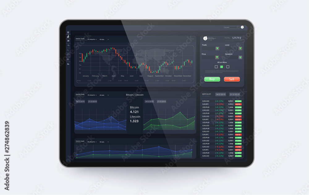 Trading platform interface with infographic elements. Trade UI, great ...