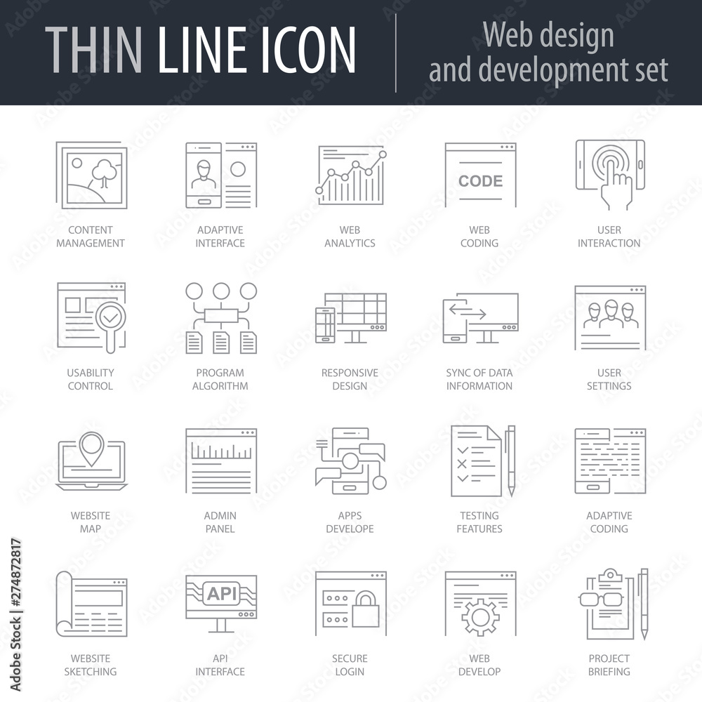 Set of Web Design and Development Symbols. Illustration on White ...