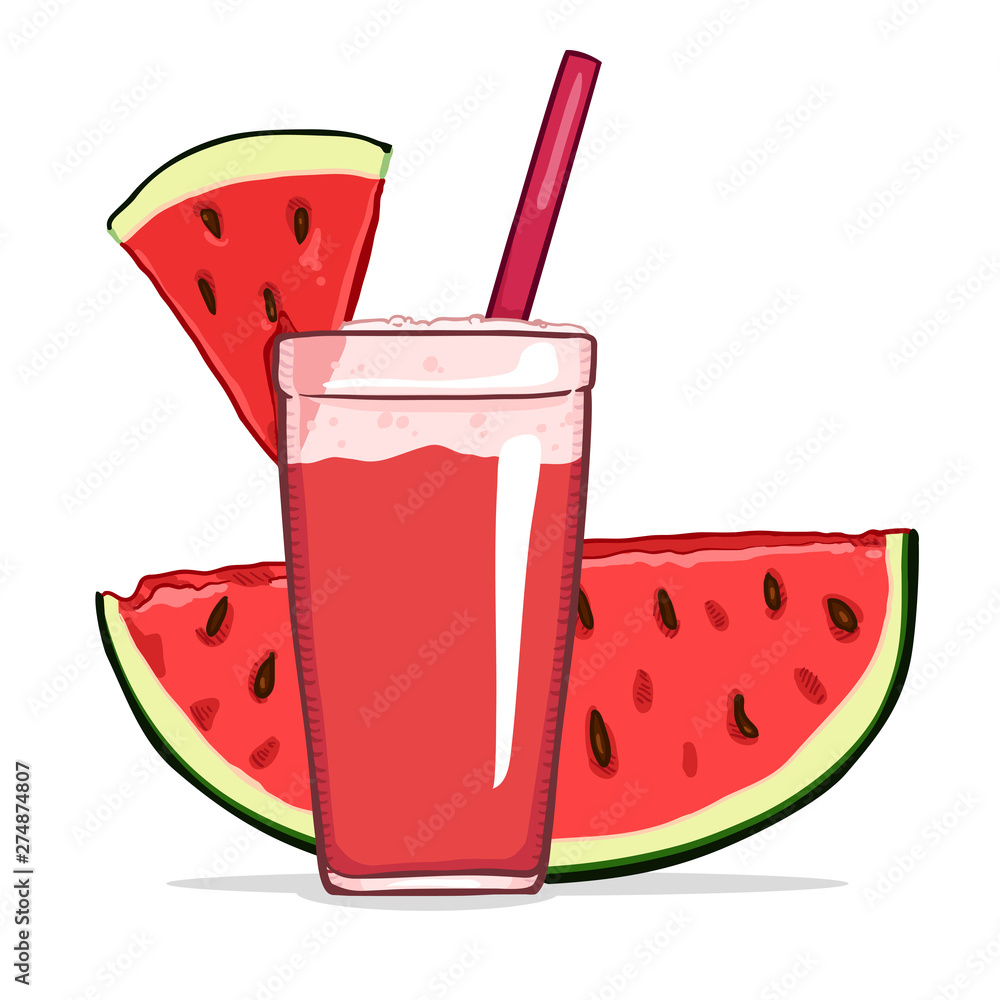 Glass of Watermelon Shake. Vector Cartoon Illustration Stock Vector ...