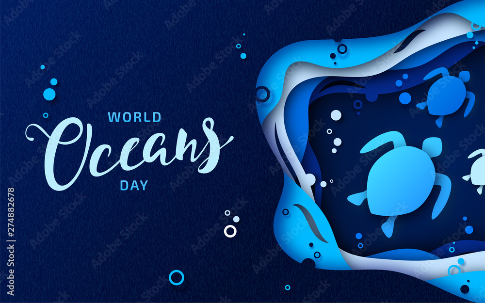 World Oceans Day, paper cut art. Global celebrate dedicated to protect ...