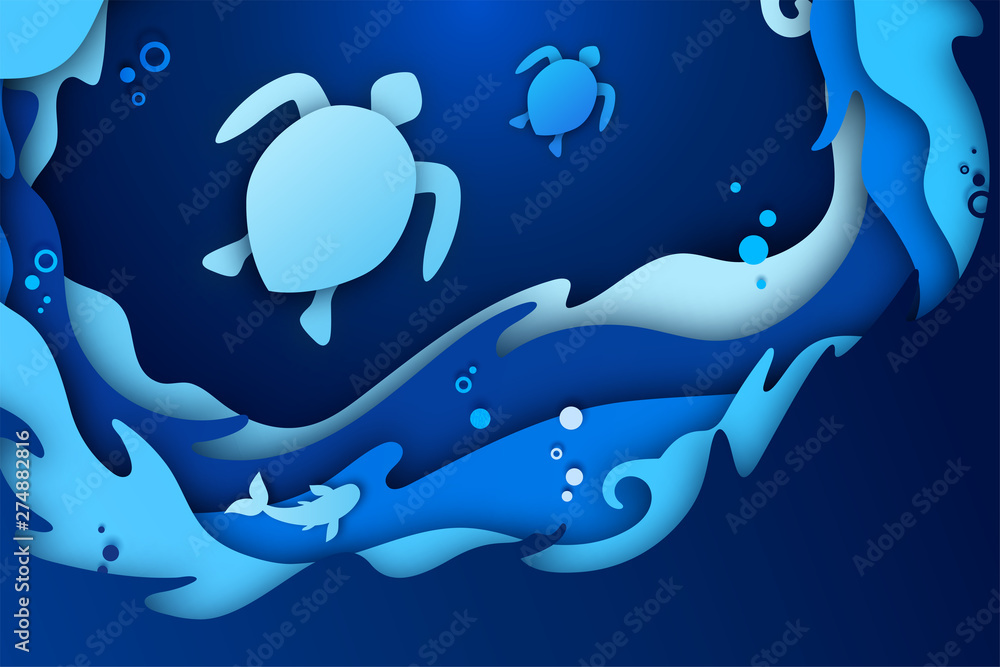 Paper art craft of underwater seascape: undersea world and ocean ...