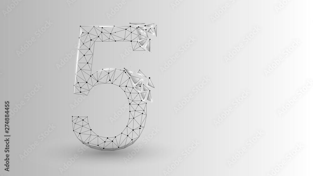 number five 2D low poly abstract illustration consisting of points ...