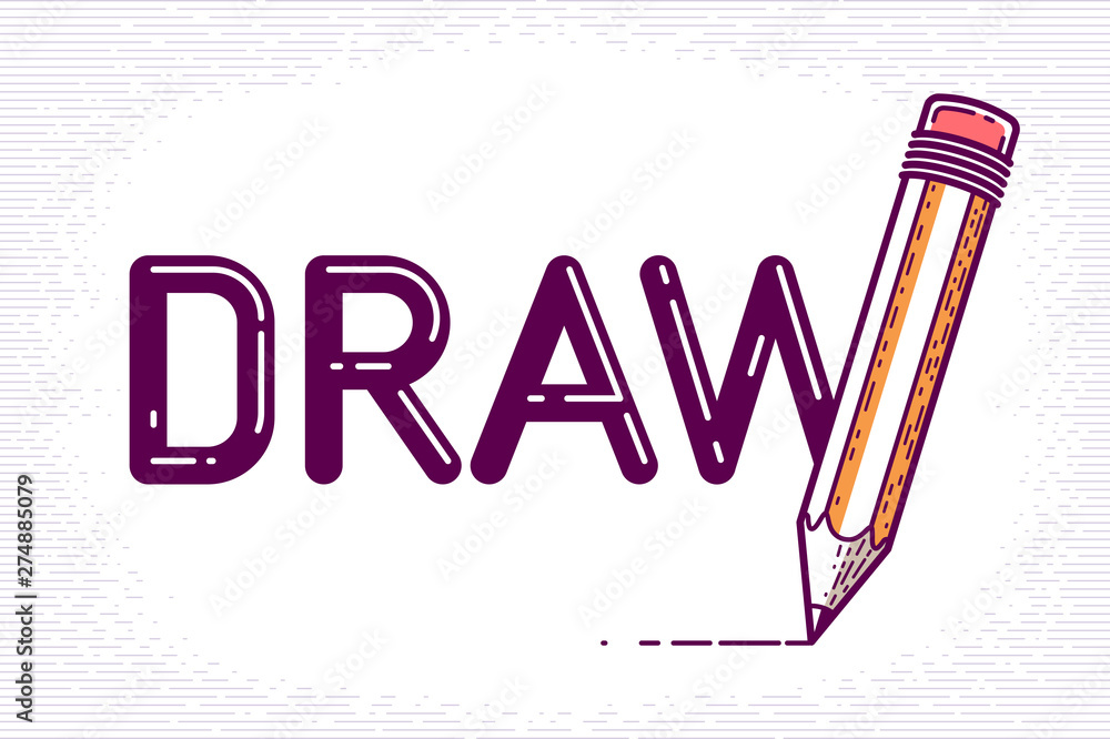 Draw word with pencil in letter W, art and design concept, vector ...