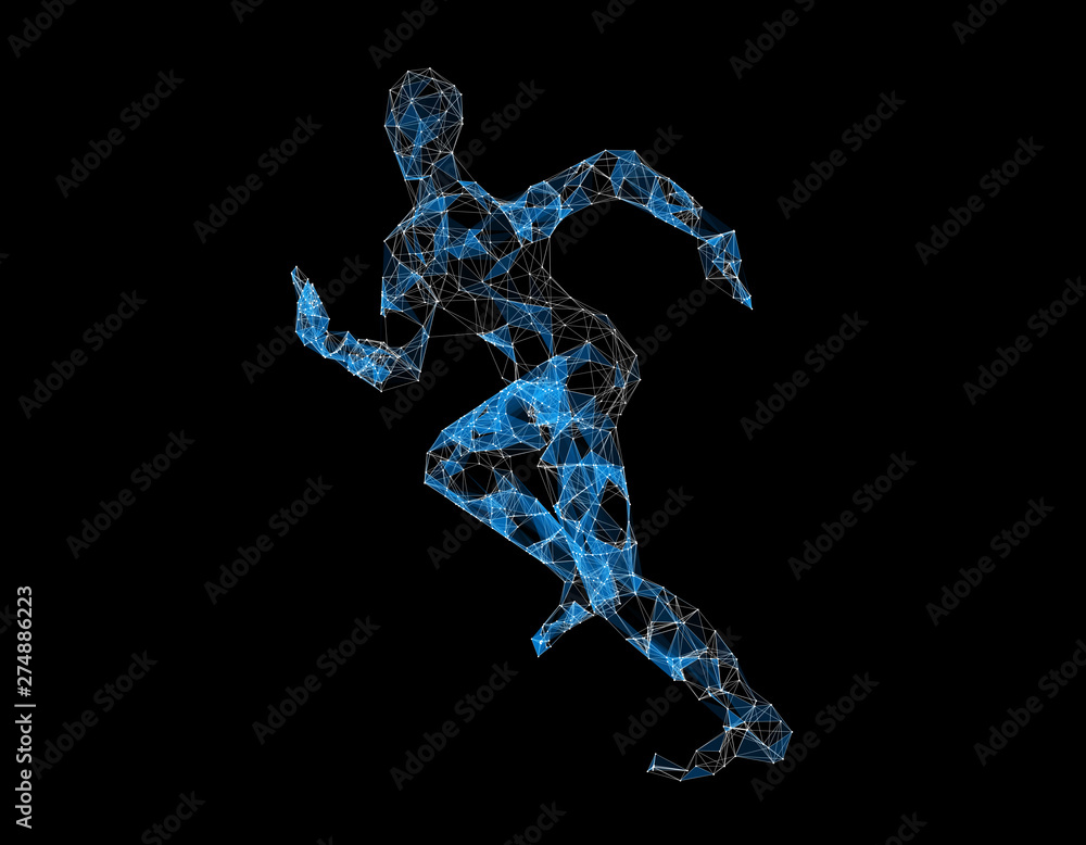 Future human technology, human body wireframe graphics, network data ...