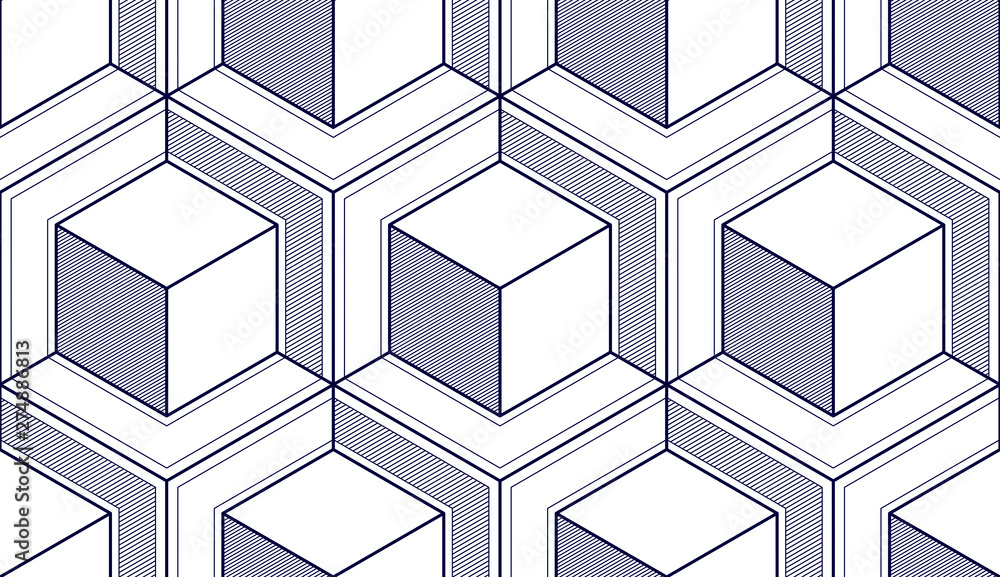 Geometric cubes abstract seamless pattern, 3d vector background ...