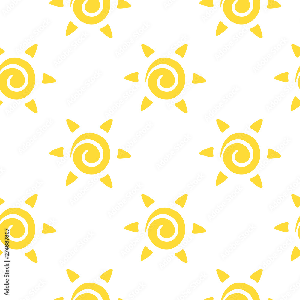 Vector seamless pattern with stylized sun isolated on white backdrop ...