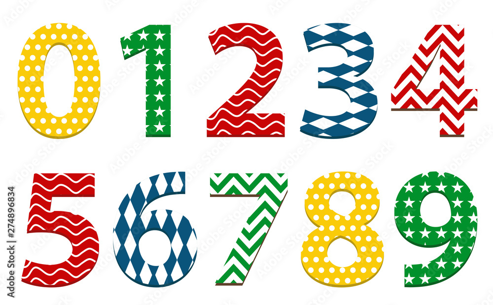 Kids Fun Numbers Collection. Colorful numbers decorated with different ...