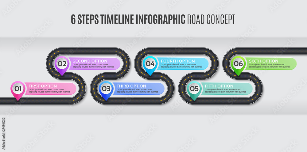 Navigation map infographic 6 steps timeline road concept. Stock Vector ...