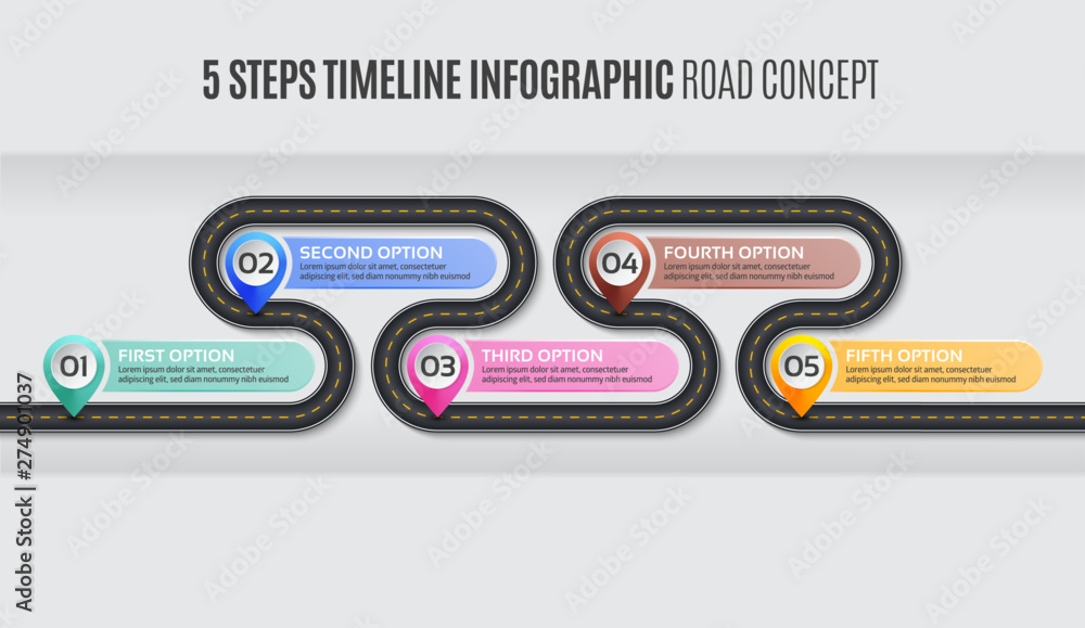Navigation map infographic 5 steps timeline road concept. Stock Vector ...