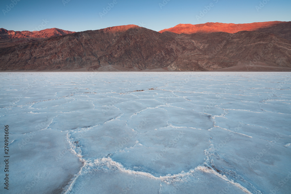View of the Basins salt flats, Badwater Basin, Death Valley, Inyo ...