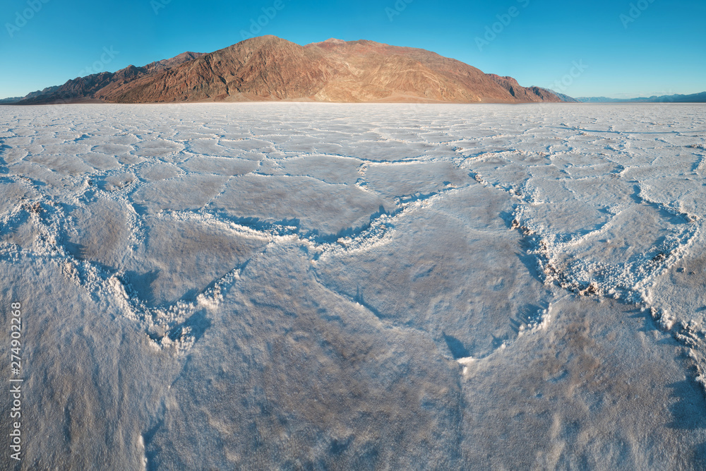 View of the Basins salt flats, Badwater Basin, Death Valley, Inyo ...