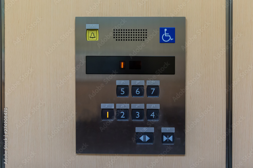 Image of disabled lift button. Stainless steel elevator panel push ...