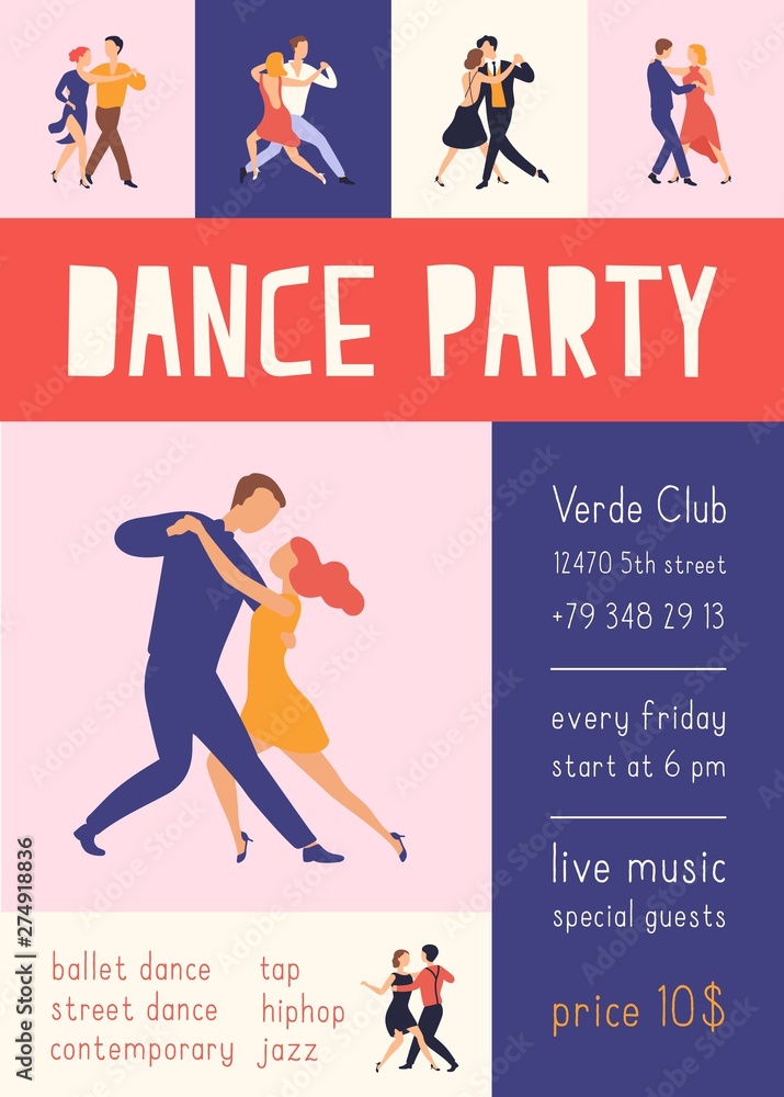 Flyer or poster template with elegant people dancing Argentine tango ...