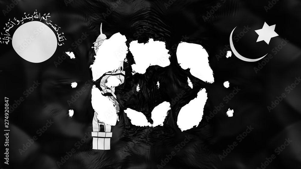 Holes in Islamic Liwa Ahmadiyya Movement flag, white background, 3d ...