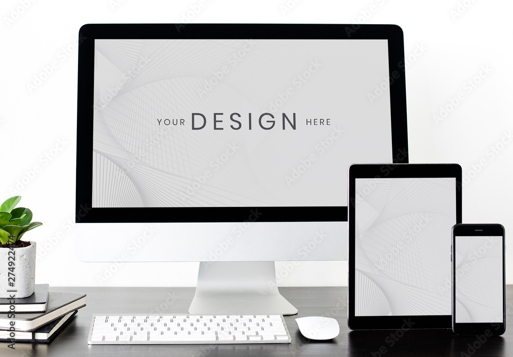 Mockup of Smartphone, Tablet, and Desktop Computer Stock Template ...