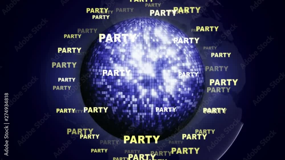 PARTY Words Around Disco Ball Animation, Rendering, Background, Loop ...