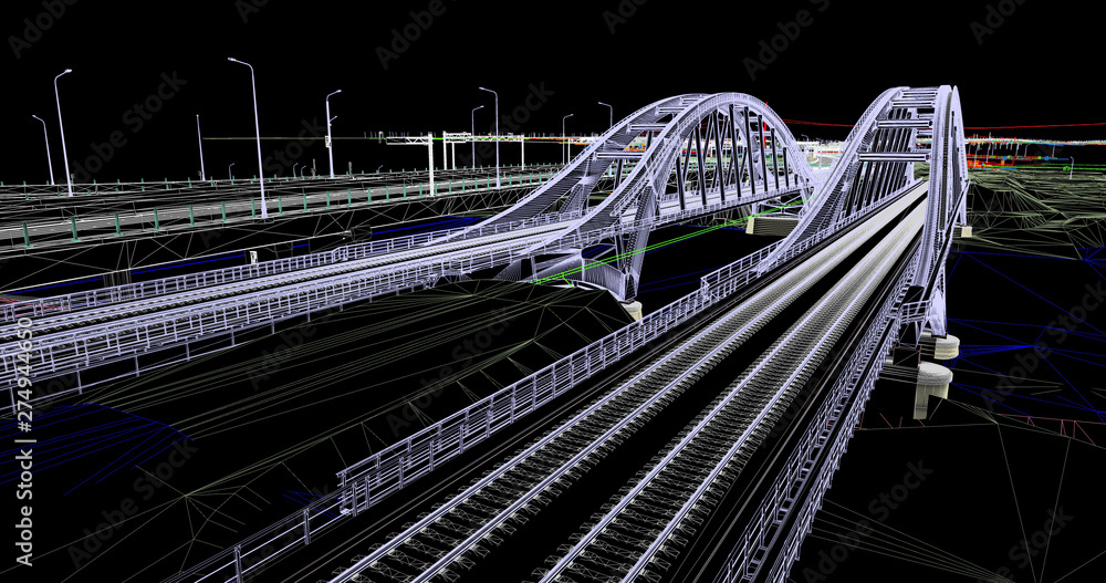 The BIM model of railway bridges of wireframe view Ilustrasi Stok ...
