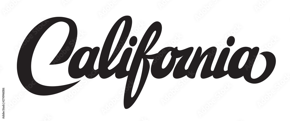 Vector illustration with calligraphic lettering California on white ...