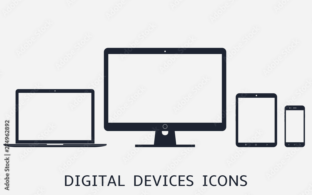 Set of digital devices icons vector illustration of responsive web ...