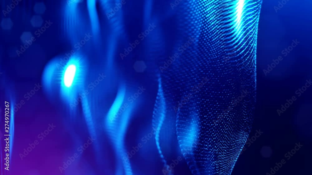 complex blue composition with luminous particles that form wavy ...