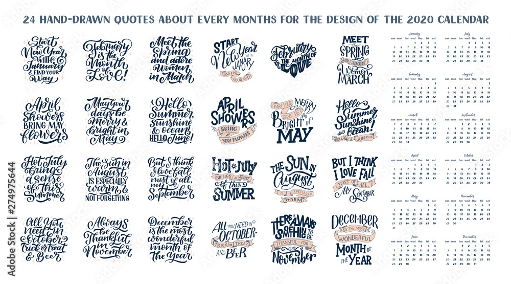 Set of compositions for every months, calendar, planner template. Hand ...