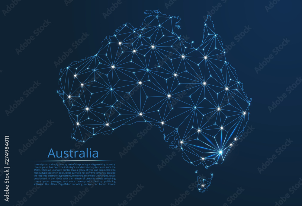 Australia communication network map. Vector low poly image of a global ...