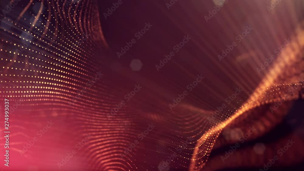 complex golden composition with luminous particles that form wavy ...