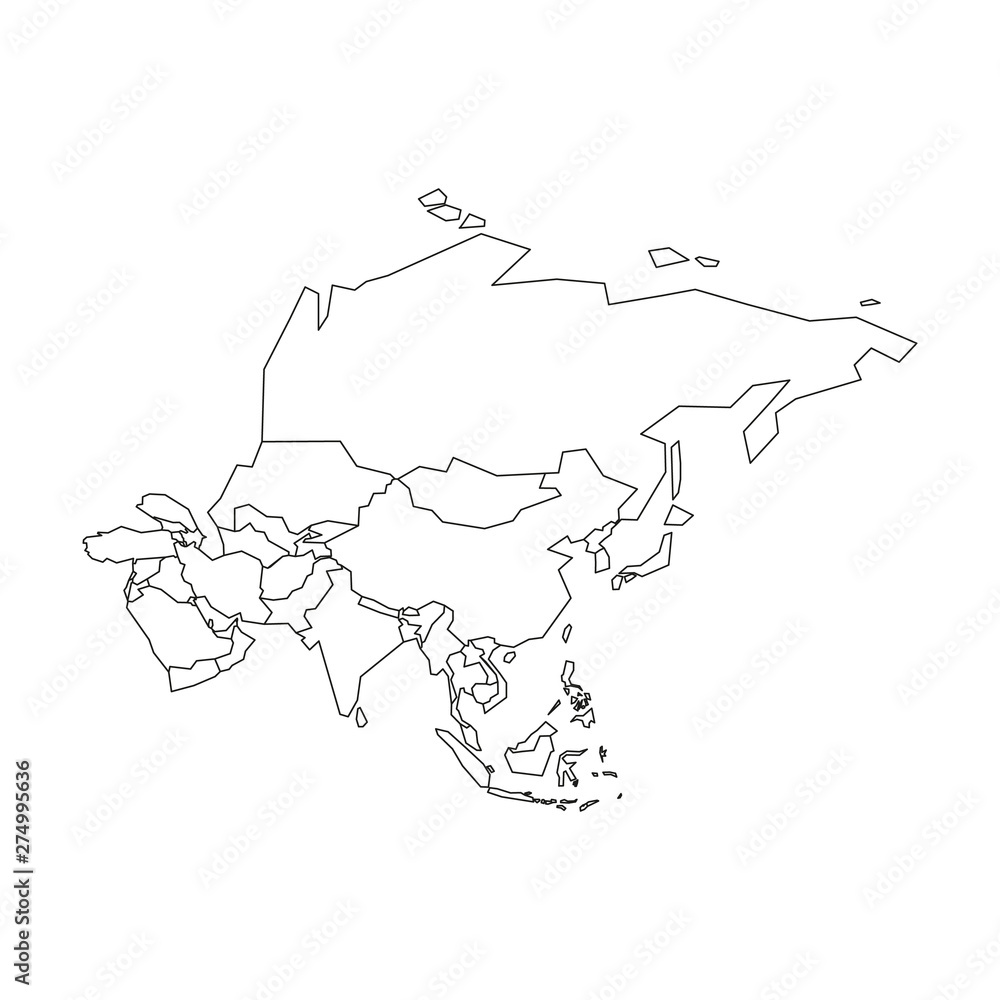 Political map of Asia. Simplified black wireframe outline. Vector ...