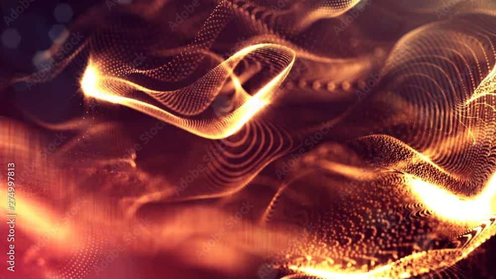 complex golden composition with luminous particles that form wavy ...
