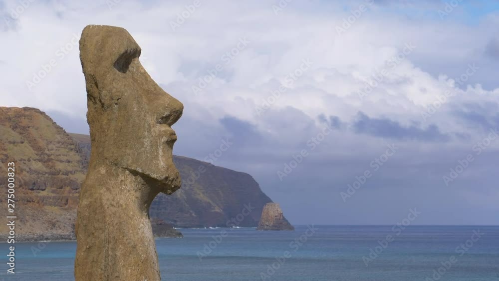Stockvideon DRONE, COPY SPACE: Large volcanic sculpture with human ...