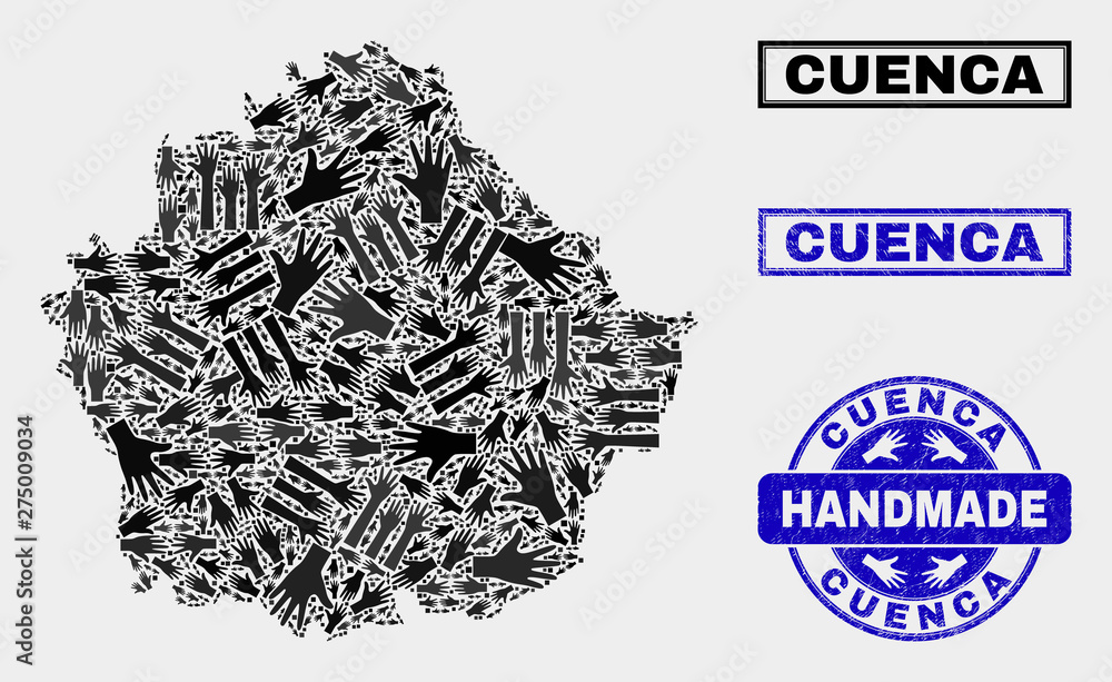 Vector handmade combination of Cuenca Province map and rubber seals. Mosaic Cuenca Province map ...